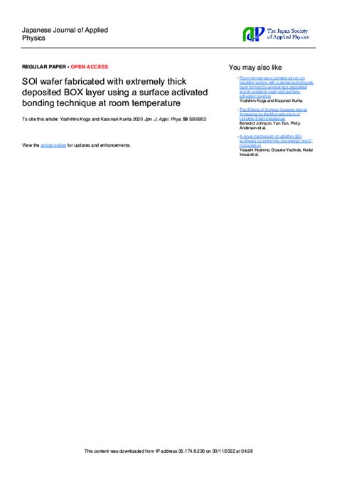 Pdf Room Temperature Wafer Bonding Using Surface Activated Bonding Method