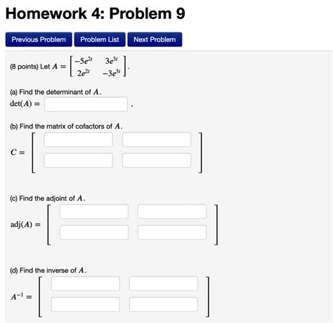 Solved Homework 4 Problem 9 Previous Problem Problem List