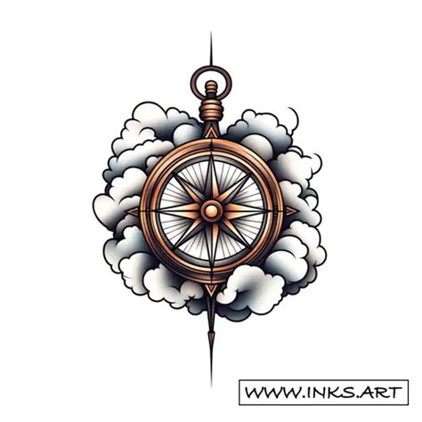 Tattoo Design Compass Infinity With Clouds Art Style Neotraditional