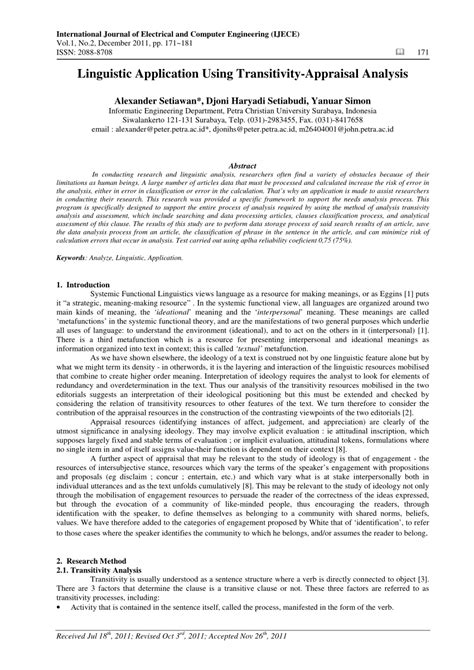 Pdf Linguistic Application Using Transitivity Appraisal Analysis
