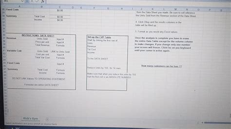find the break even using a cvp data table for rick s