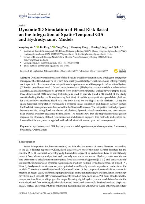 Pdf Dynamic 3d Simulation Of Flood Risk Based On The Integration Of Spatio Temporal Gis And