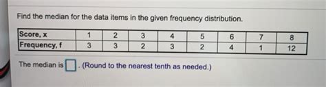 Solved Find The Median For The Data Items In The Given Chegg