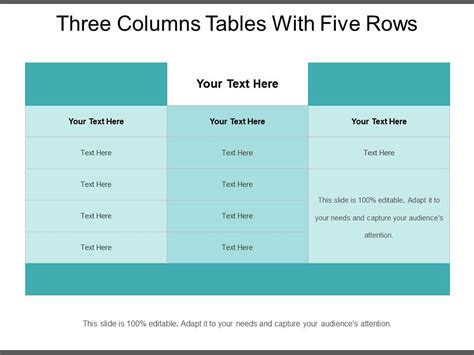 Three Columns Tables With Five Rows Templates Powerpoint Presentation Slides Template Ppt