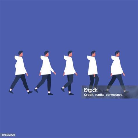 걷는 남성 캐릭터 애니메이션 세트입니다 플랫 편집 가능한 벡터 일러스트레이션 클립 아트 걷기에 대한 스톡 벡터 아트 및 기타 이미지 Istock