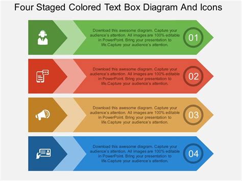 Bw Four Staged Colored Text Box Diagram And Icons Flat Powerpoint Design Presentation
