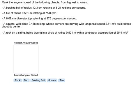 Solved Rank The Angular Speed Of The Following Objects From Chegg