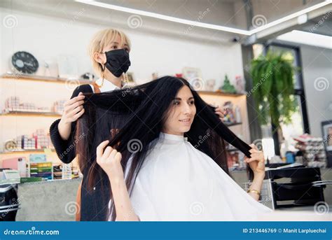 Asian Female Hairdresser Make Hairstyles For Lady Customers In Modern
