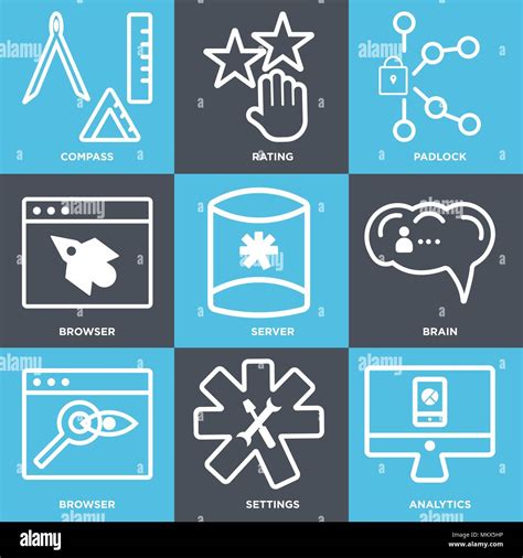 set of 9 simple editable icons such as analytics settings browser