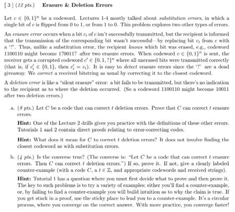 Solved 3 12 Pts Erasure And Deletion Errors Let Ce 01