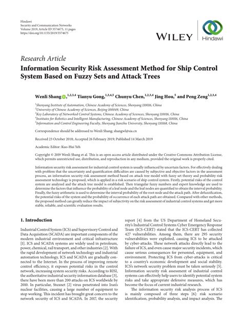 Pdf Information Security Risk Assessment Method For Ship Control