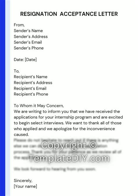 Resignation Acceptance Letter Sample Template Examples Acceptance