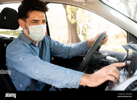 Man Using Gps Navigation System In Car Stock Photo Alamy