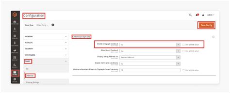 configuration of magento 2 disable one page checkout
