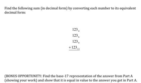 Solved Find The Following Sum In Decimal Form By Chegg