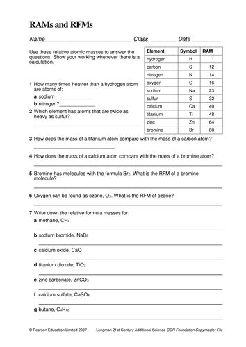 Aqa C3 2 New Spec Exams 2018 Relative Formula Mass Teaching Resources