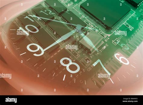 Clock And Circuit Board Stock Photo Alamy