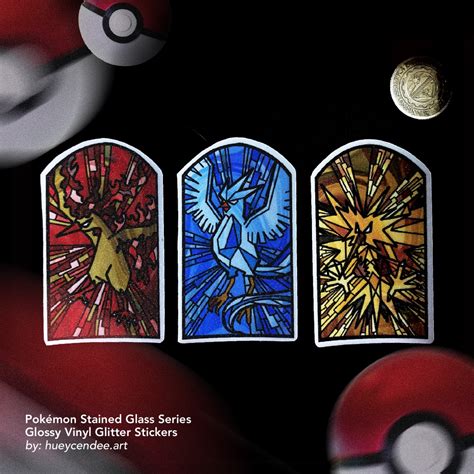 Pokémon Legendary Birds Stained Glass Stickers By Hueycendeeart
