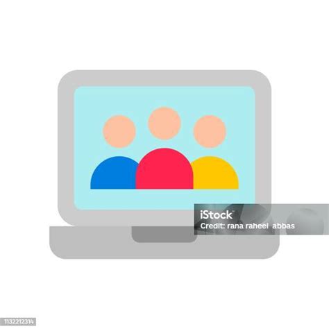 사용자와 노트북 그룹 벡터 소셜 미디어 플랫 스타일 아이콘 그래픽 사용자 인터페이스에 대한 스톡 벡터 아트 및 기타 이미지