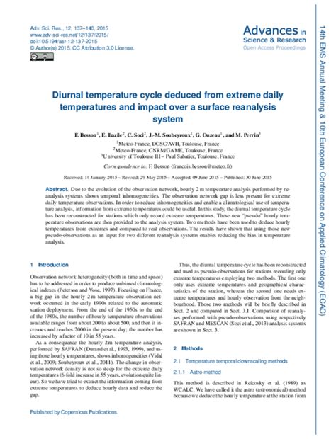 Pdf Diurnal Temperature Cycle Deduced From Extreme Daily Temperatures
