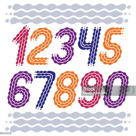 벡터 유행 멋진 숫자 컬렉션입니다 0에서 9 까지의 둥근 굵은 기울임꼴 숫자는 레트로 디스코 팝 포스터 디자인에 사용할 수