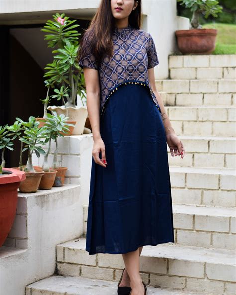 Navy Blue Crop Top Dress By Keva The Secret Label
