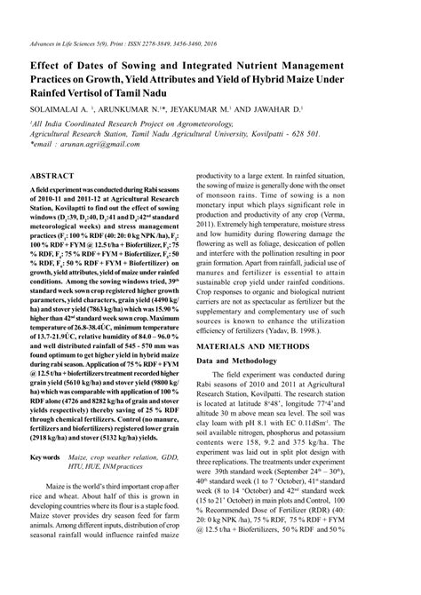 Pdf Effect Of Dates Of Sowing And Integrated Nutrient Management