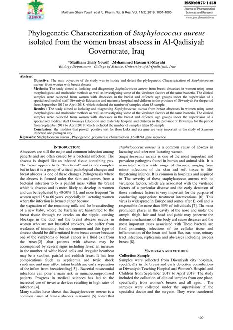 Pdf Phylogenetic Characterization Of Staphylococcus Aureus Isolated From The Women Breast