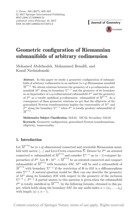 Geometric Configuration Of Riemannian Submanifolds Of Arbitrary Codimension Request Pdf