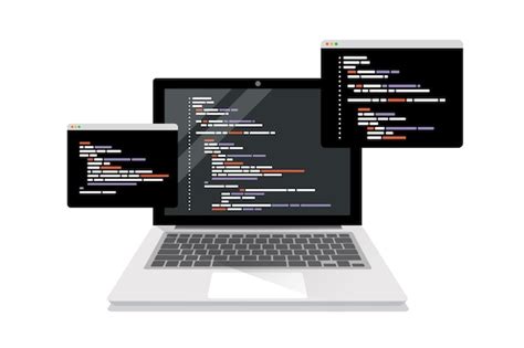 Premium Vector Coding Symbols And Programming Windows On Laptop Screen