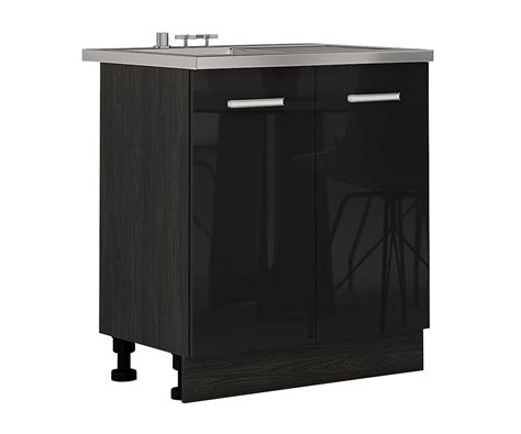 Кухненски шкаф за мивка 80 Mdf Черно гланц Дъб карбон Елинор B3