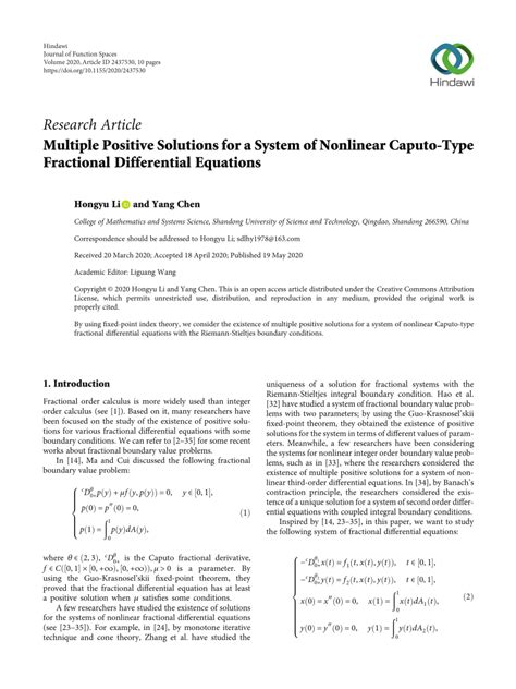 Pdf Multiple Positive Solutions For A System Of Nonlinear Caputo Type
