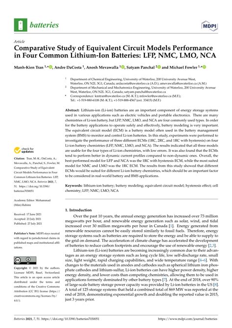 Pdf A Comprehensive Equivalent Circuit Model For Lithium Ion
