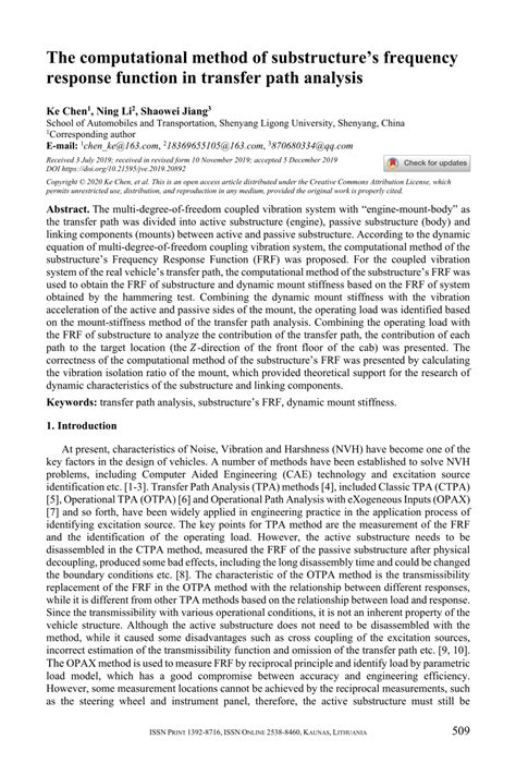 Pdf The Computational Method Of Substructures Frequency Response Function In Transfer Path