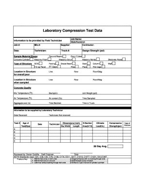 Fillable Online Laboratory Compression Test Data Cts Com Fax Email Print PdfFiller