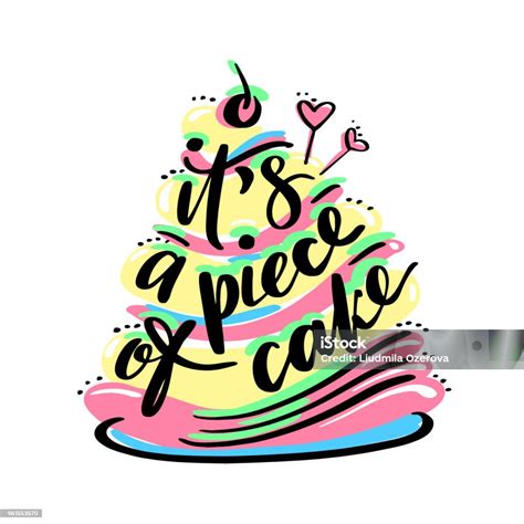 그것의 화려한 케이크 이미지에 케이크 한 조각 단어 손으로 그린 크리에이 티브 서 예 및 브러쉬 펜 레터링 T셔츠 아이 웨어 휴일 인사말 카드에 대 한 디자인 공휴일에 대한