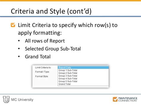 R06 Intermediate Reporting Conditional Formatting Mcu