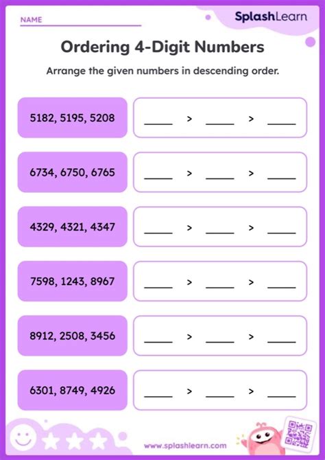 Arrange 4 Digit Numbers In Descending Order Worksheet