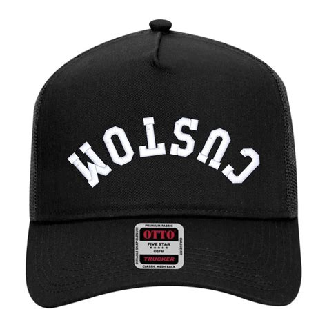 Custom Embroidered Upside Down Arc Text Panel Mid Profile Structured Trucker Hat Dallas Style