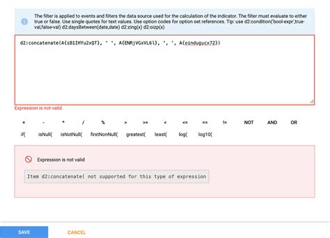 item d2 concatenate not supported for this type of expression