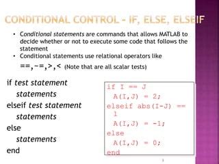 Conditional Control In MATLAB Scripts PPT