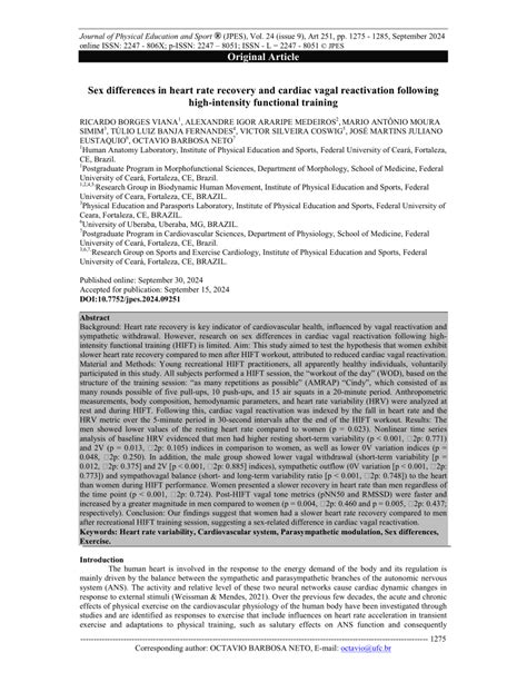 Pdf Sex Differences In Heart Rate Recovery And Cardiac Vagal