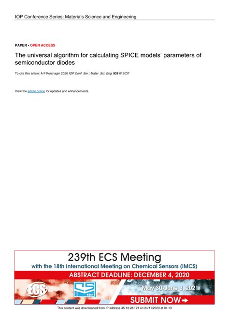 Pdf The Universal Algorithm For Calculating Spice Models Parameters