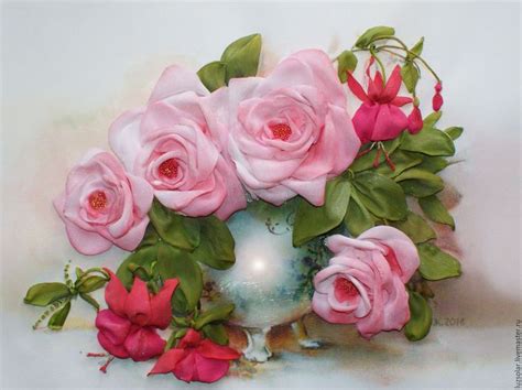 Картина вышитая лентами Розовое утро в интернет магазине на Ярмарке Мастеров Майкоп доставка