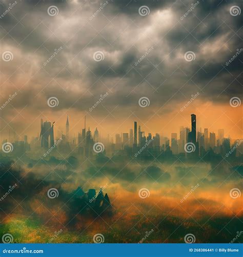 Abstract Fictional Scary Dark Wasteland City Background Yellow And