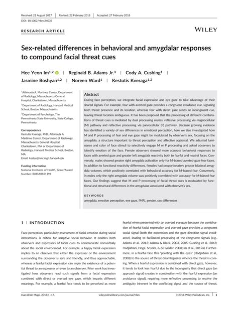 Pdf Sex‐related Differences In Behavioral And Amygdalar Responses To