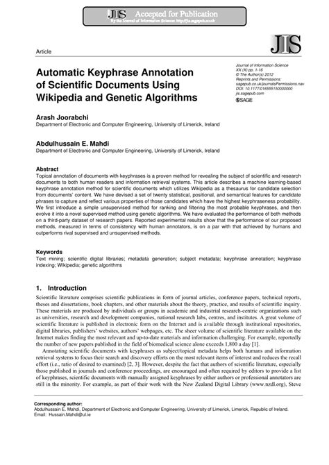 Pdf Automatic Keyphrase Annotation Of Scientific Documents Using