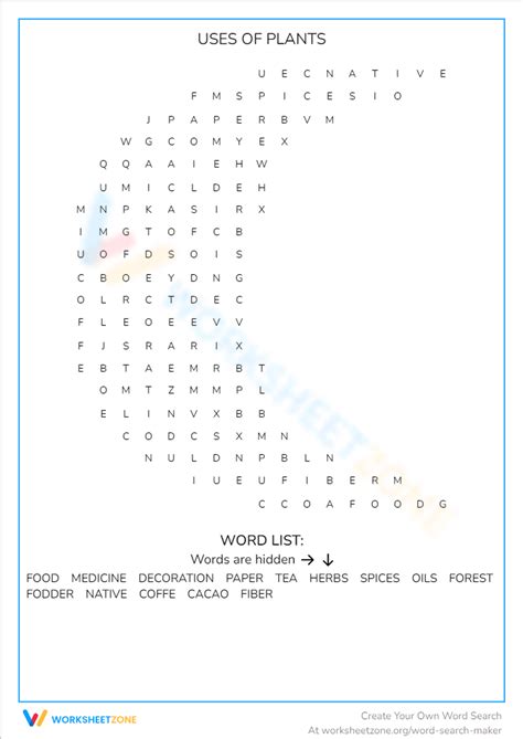 Uses Of Plants Worksheet