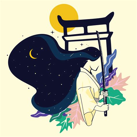 Vector Illustration Of A Samurai Girl Carrying A Katana 6555455 Vector