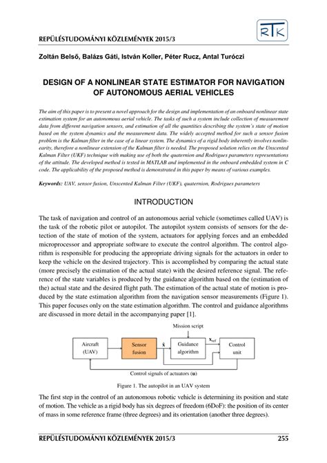 PDF Design Of A Nonlinear State Estimator For Navigation Of Autonomous Aerial Vehicles